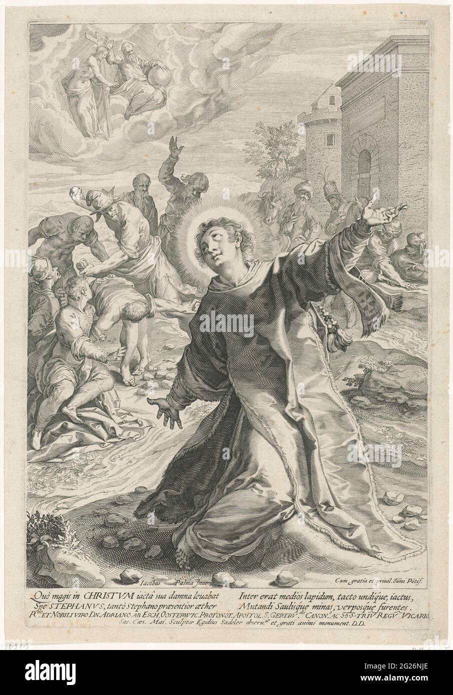 Stoning of the Holy Stefanus. The H. Stefanus is stoned. He is kneeling ...