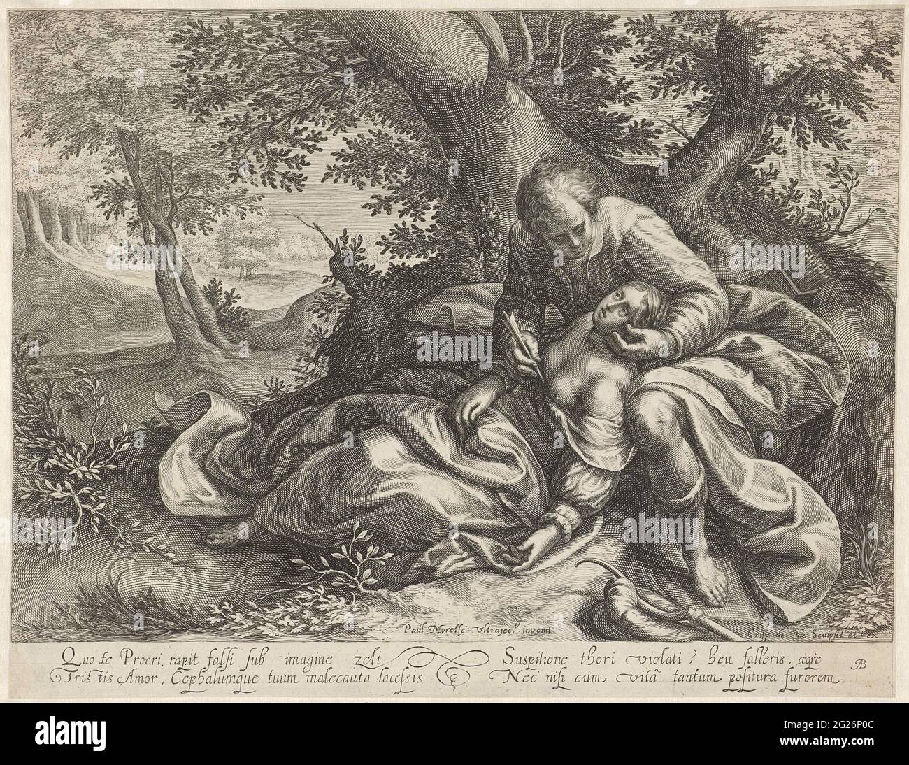 Cephalus and procris. Forest landscape with cephalus that accidentally ...