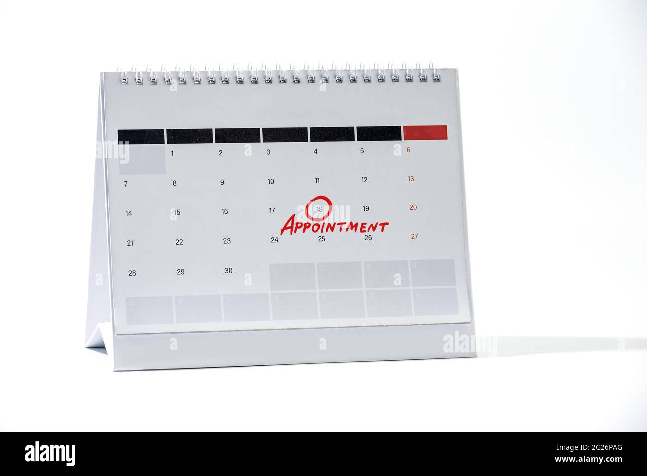 Red circle marking an Appointment on calendar sheet. Mark on the ...