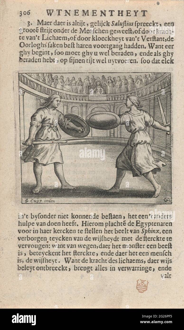 Two fighting women. In an arena two women fight against each other with ...