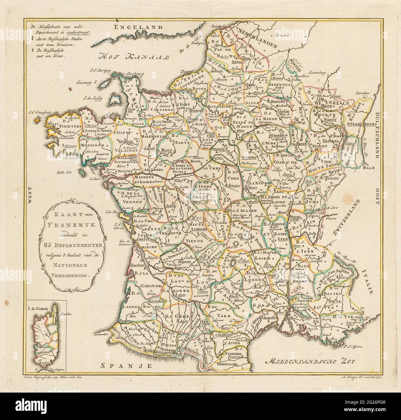 Map of France; Map of France divided into 83 departments according to ...