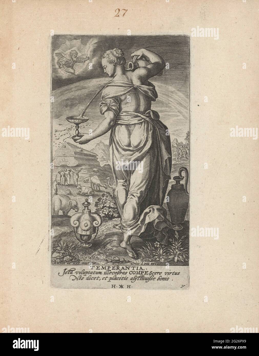 Moderation; Temperantia; The seven virtues. Landscape with the female ...