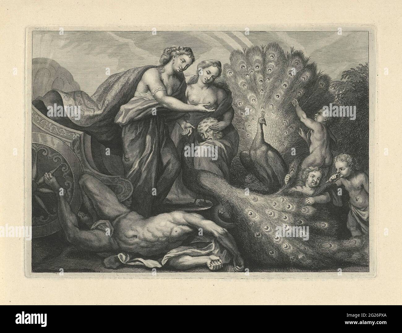 Juno puts the eyes of Argus in the tail of her peacock. Juno is next to ...