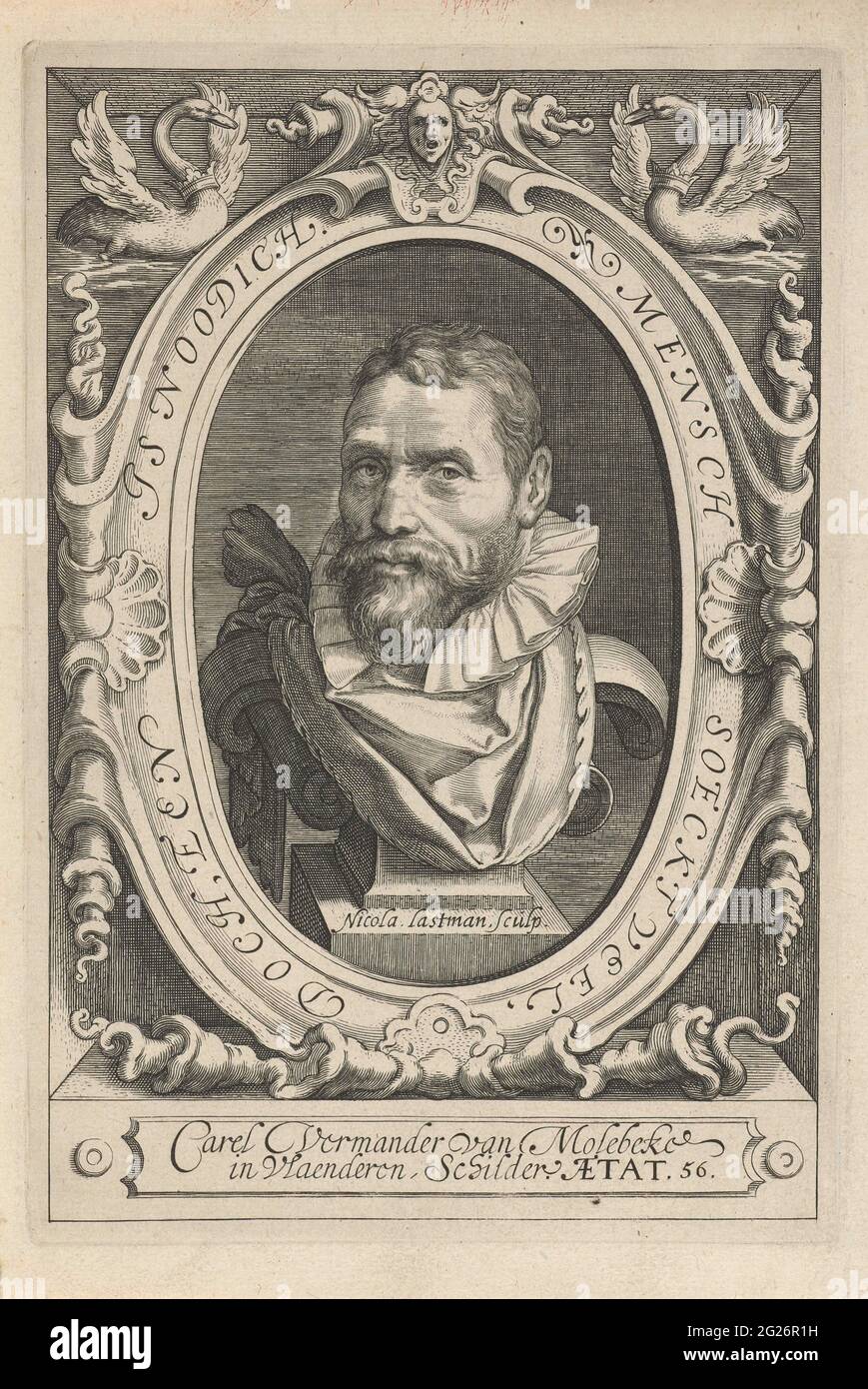 Portrait of Charles Van Mander. Borb image on a pedestal of the painter ...