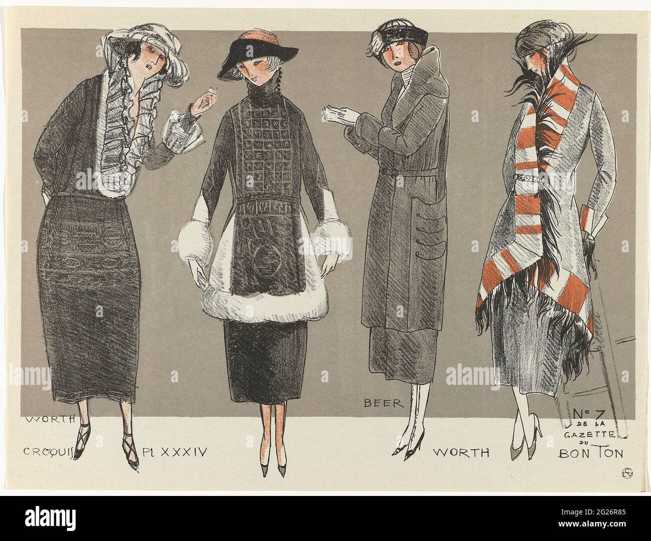 Gazette du Bon Ton, 1920 - No. 7, Croquis PL XXXIV: Worth / Bear ...