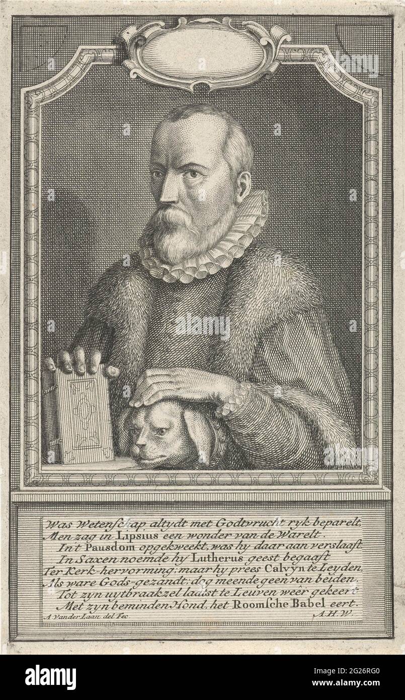 Portrait of Justus Lipsius. Portrait bust to the left of Justus Lipsius ...