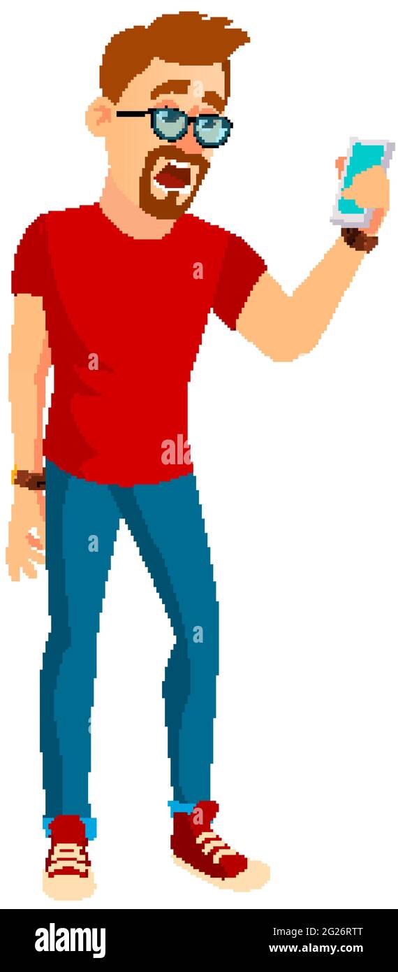 surprised bearded man reading message on phone cartoon vector Stock ...