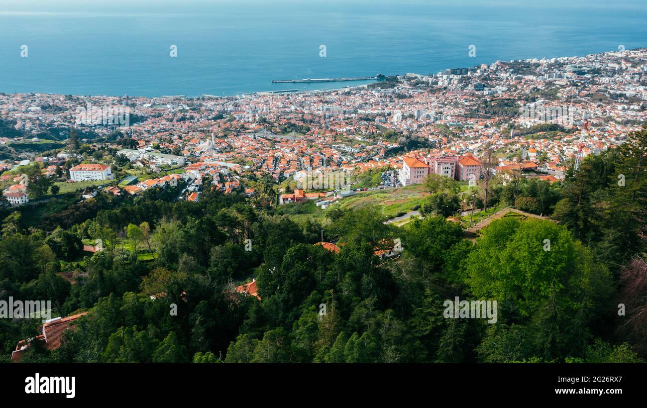 Aerial panoramic view of Funchal city from Monte, Madeira island Stock ...