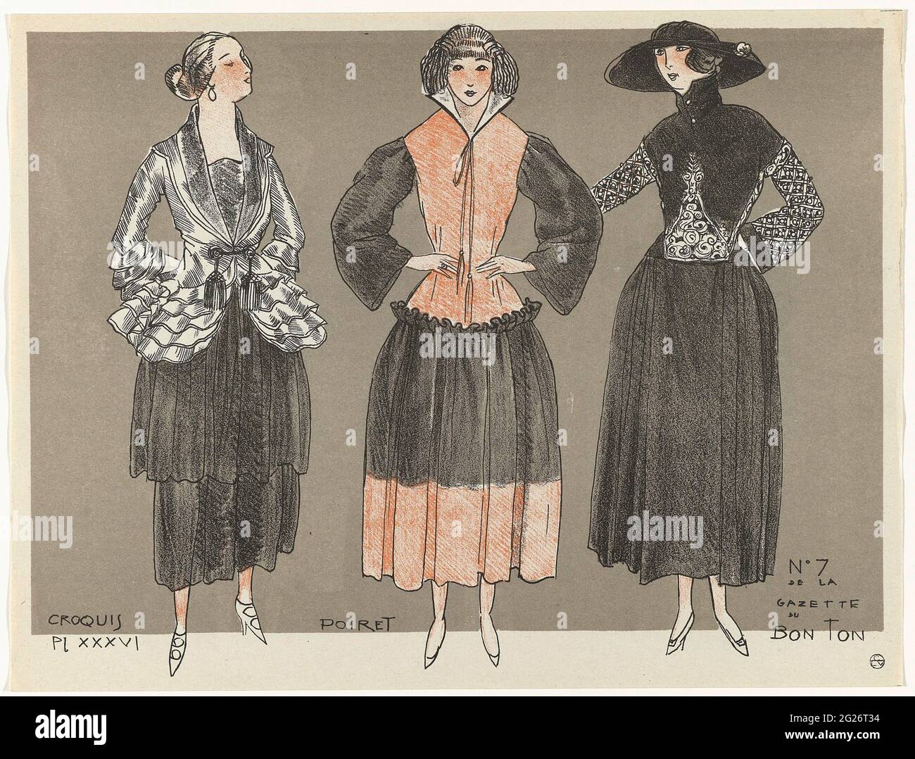 Gazette du Bon Ton, 1920 - No. 7, Croquise PL. XXXVI: Poiret. Three ...