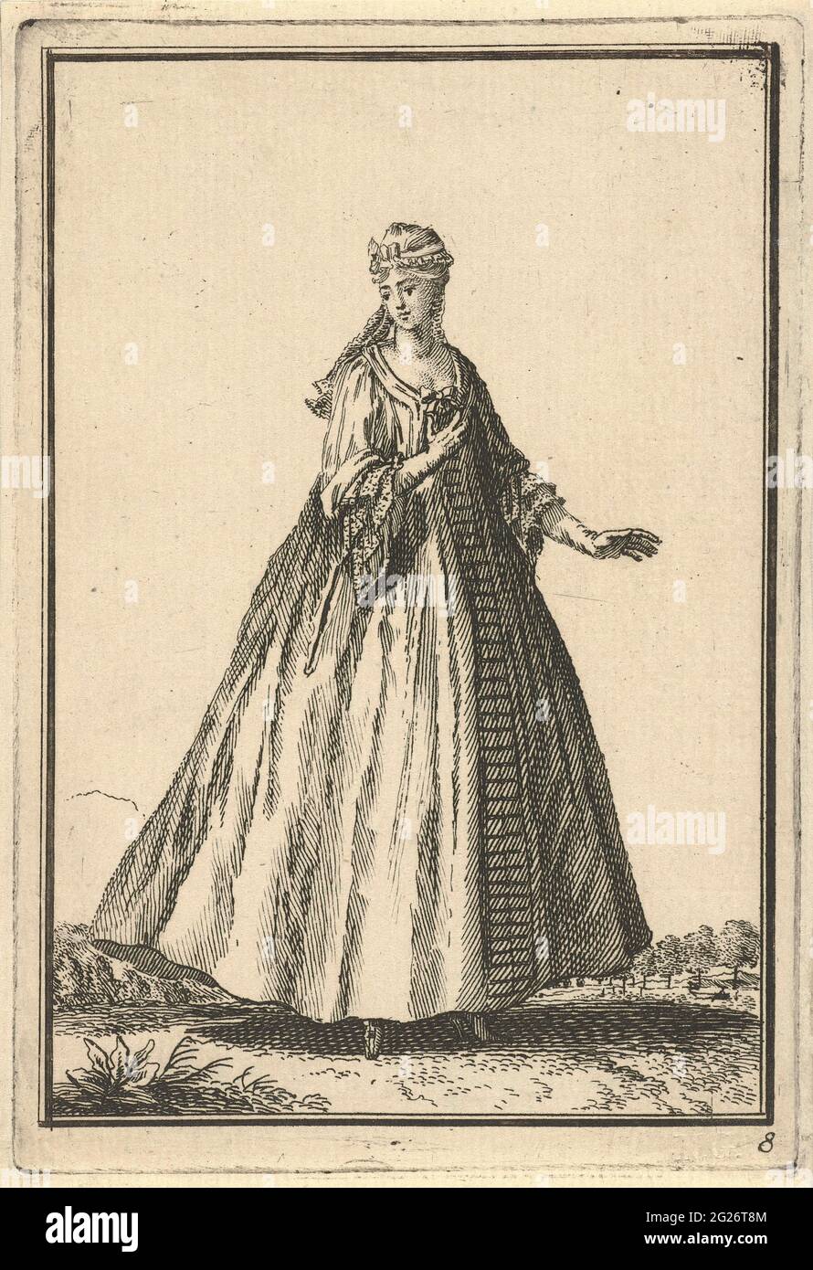 Woman with hat; Dutch costumes. Woman in a landscape, dressed according ...