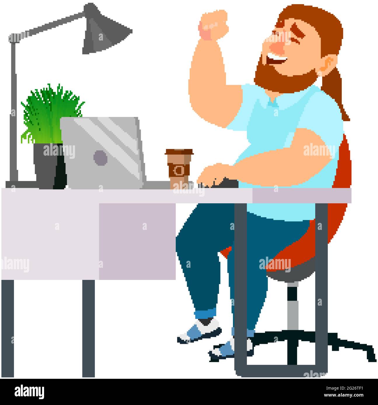 obesity man won in online video game on computer cartoon vector Stock ...