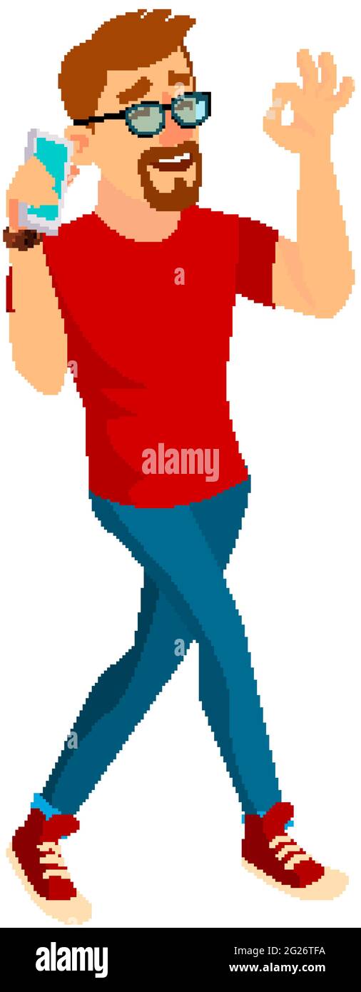 happy man speaking with friend on phone and approving plan on friday ...