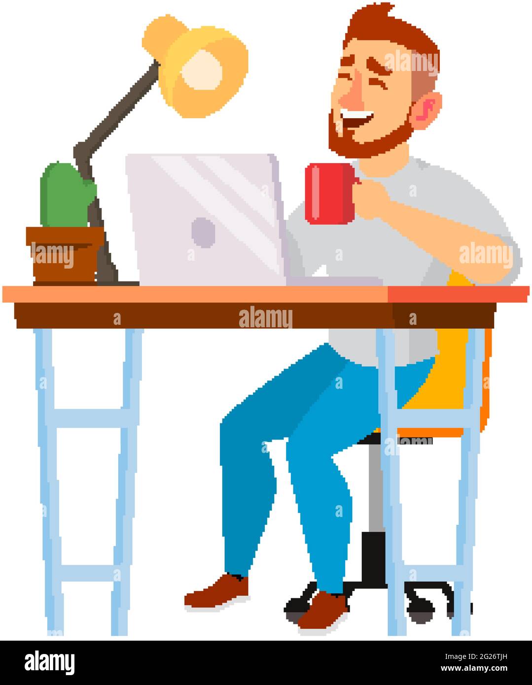 happy caucasian man laughing from funny image on laptop cartoon vector ...