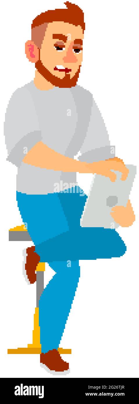 young man lose video game on tablet cartoon vector Stock Vector Image ...