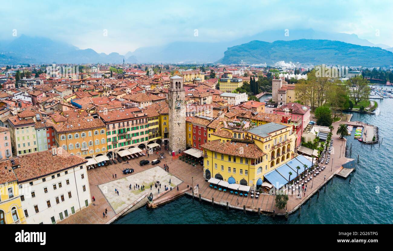 Riva del Garda aerial panoramic view. Riva is a town at the northern ...