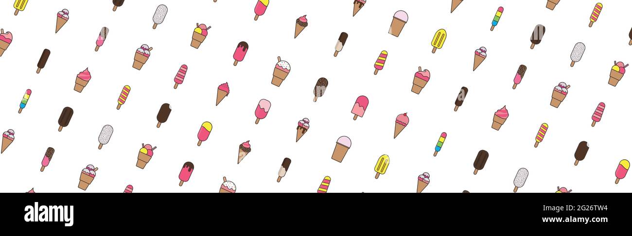 Abstract pattern of many different ice cream on a white background ...