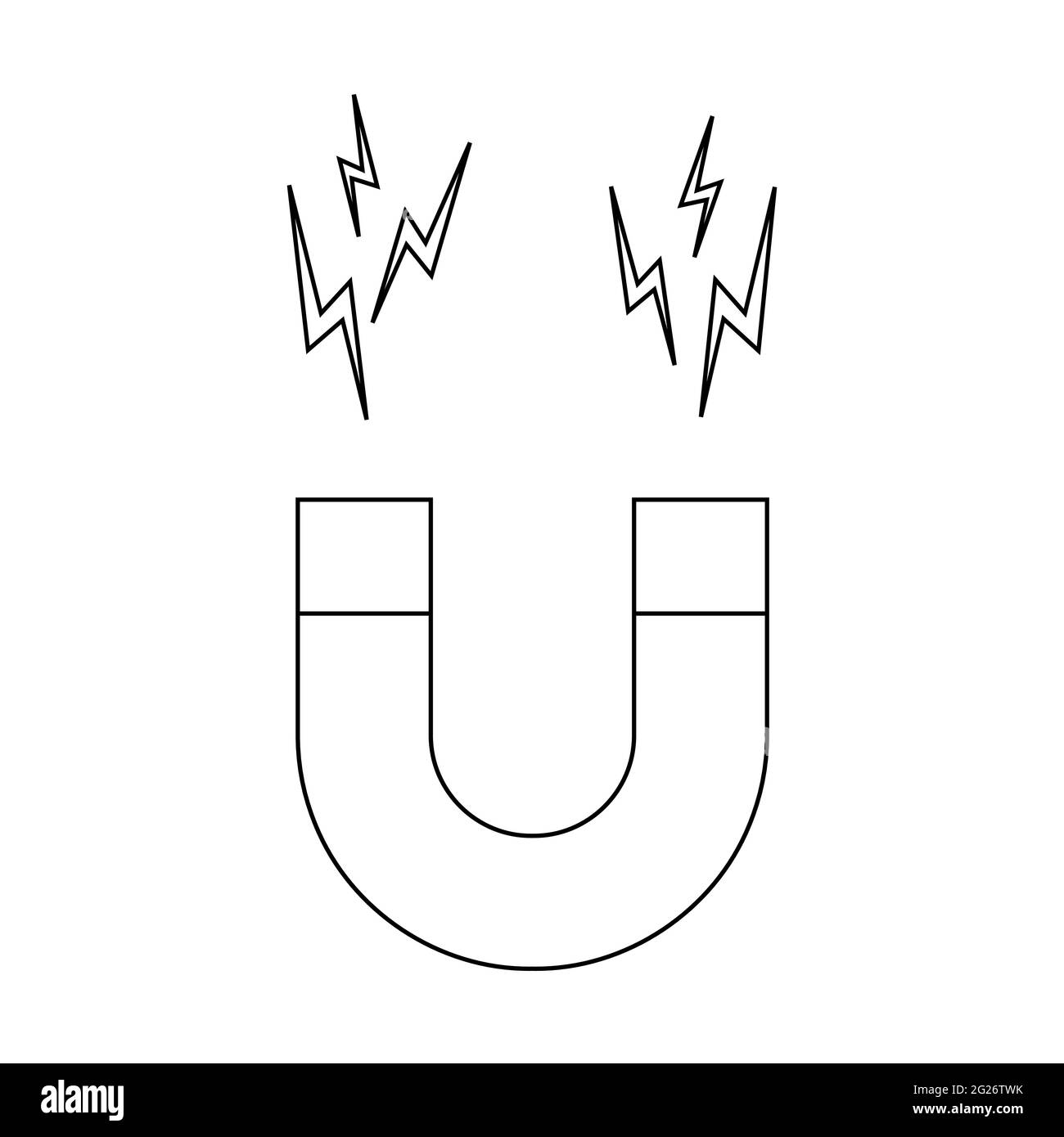 Horseshoe magnet with lightning flash outline icon. Symbol of magnetic ...