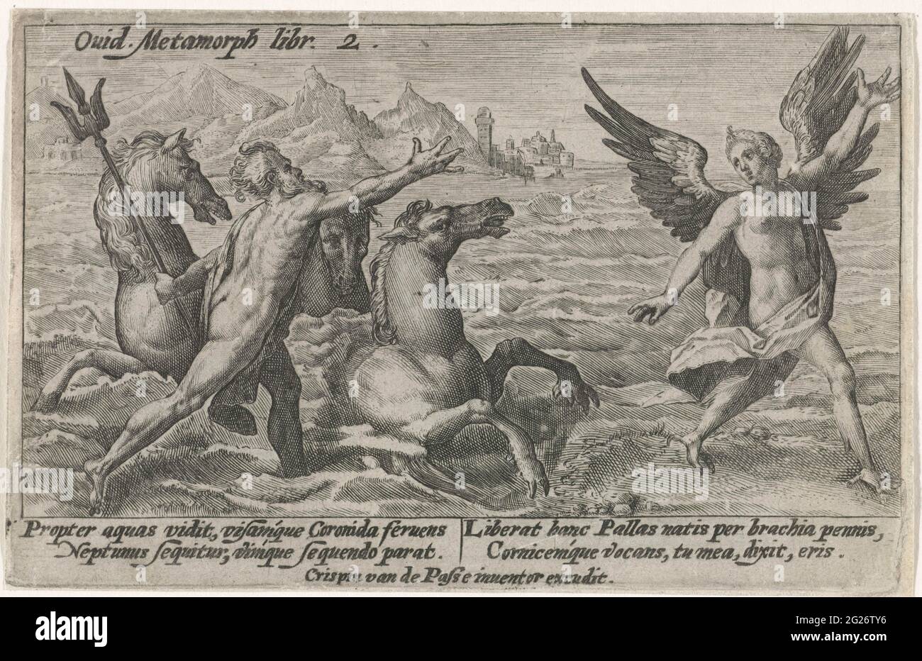 Neptunus presents to Coronis; Metamorphoses from Ovid. Neptunus reaches ...