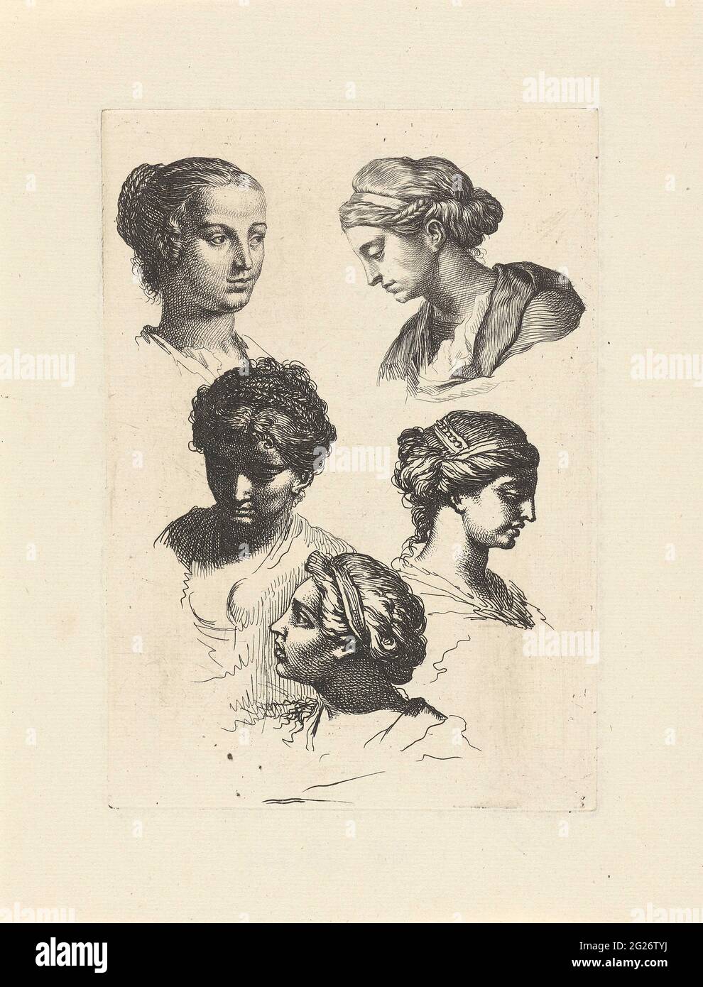 Five female studies. Five female study heads, shown from different ...