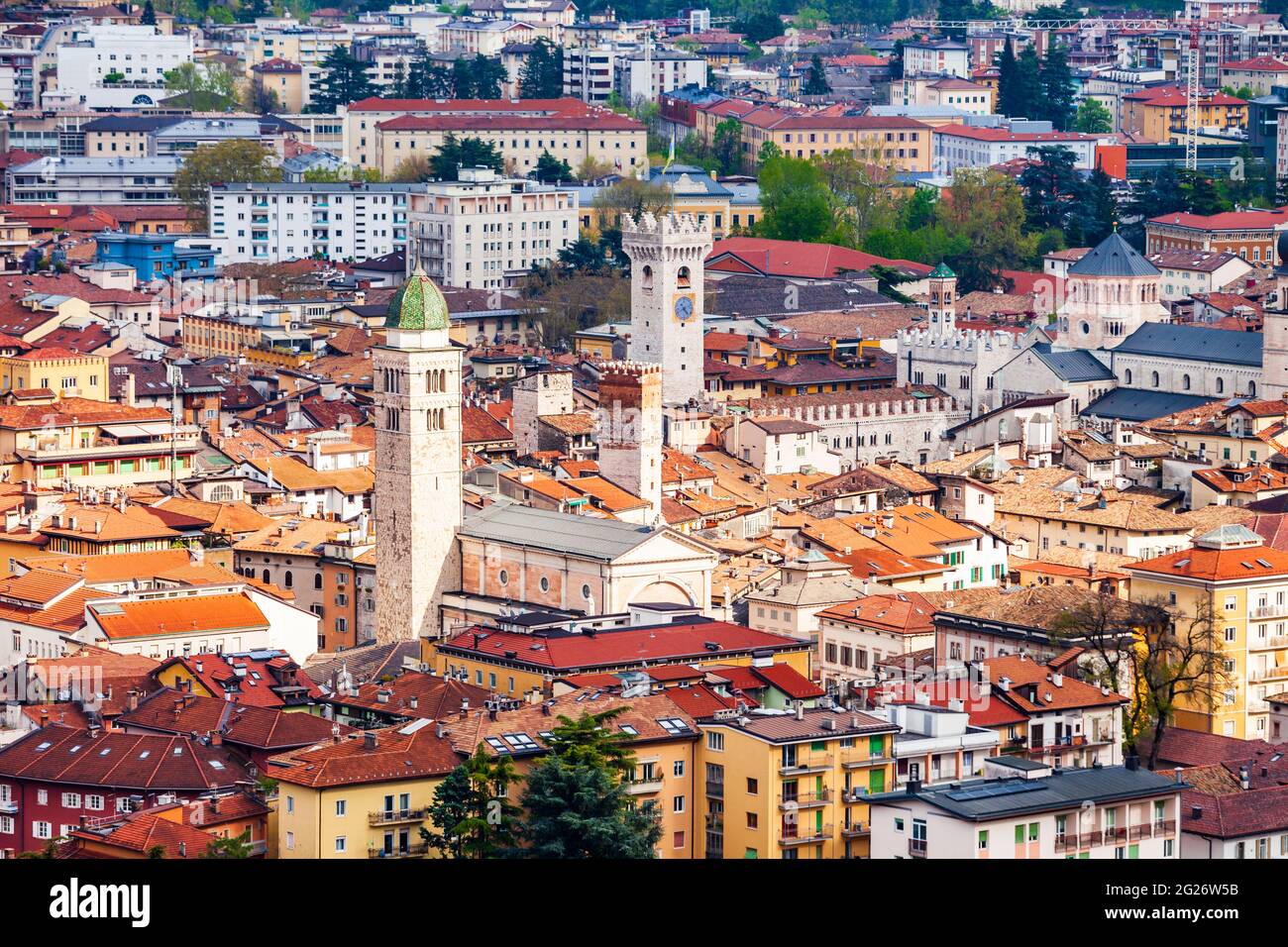 Trento Cathedral or Duomo di Trento aerial panoramic view. Duomo is a ...