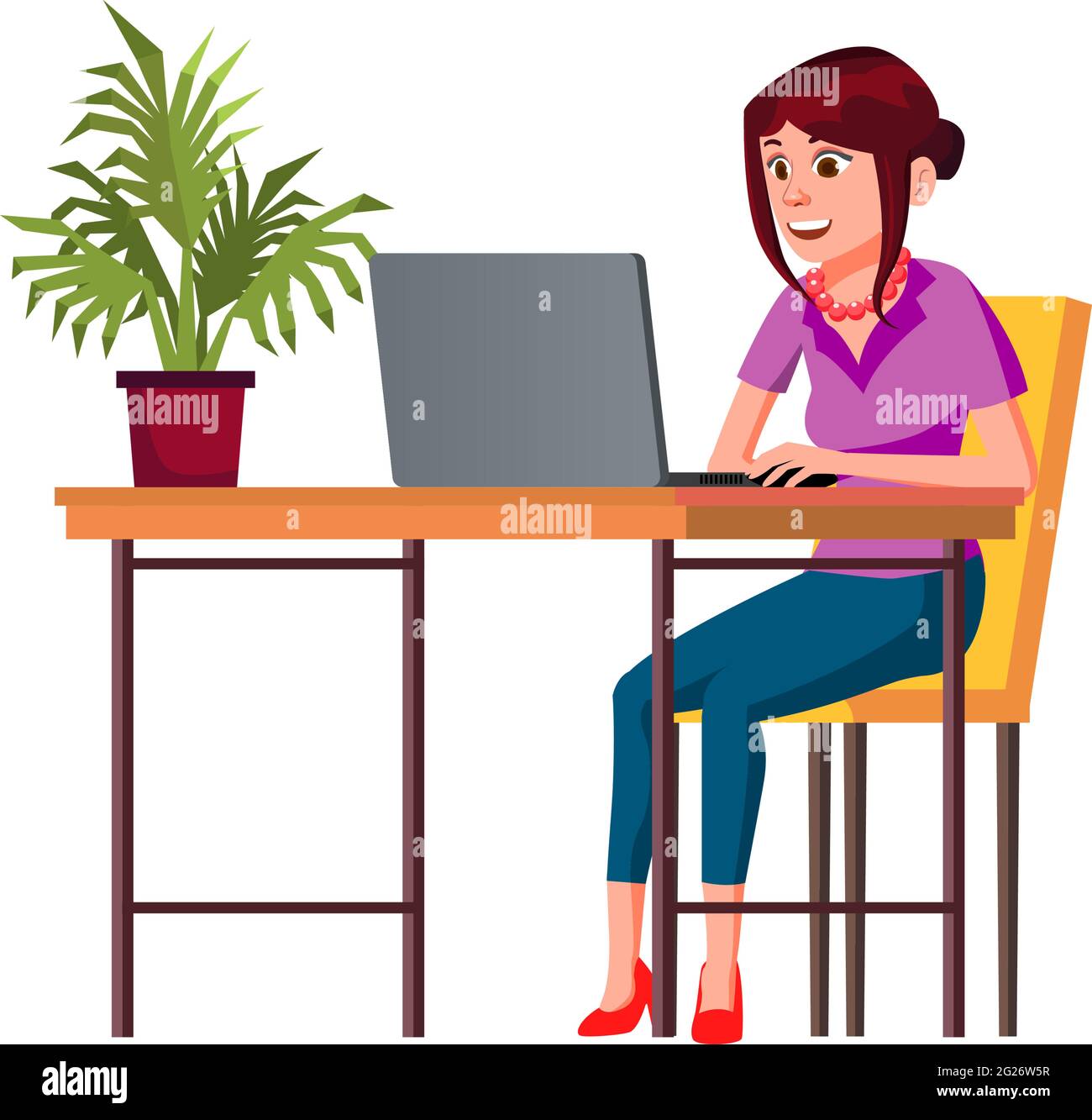 young woman chatting with client on laptop electronic gadget cartoon ...