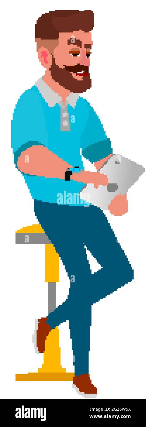 tired man play game on laptop cartoon vector Stock Vector Image & Art ...
