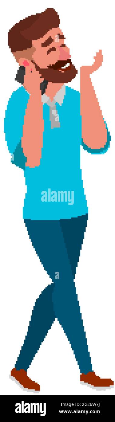 happy man walking in park and talking on phone with friend cartoon ...