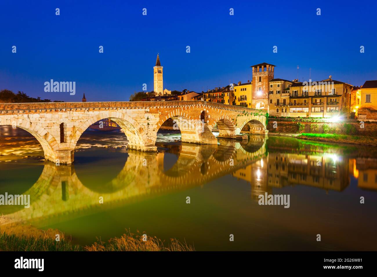 Ponte Pietra bridge is a Roman arch stone bridge crossing the Adige ...