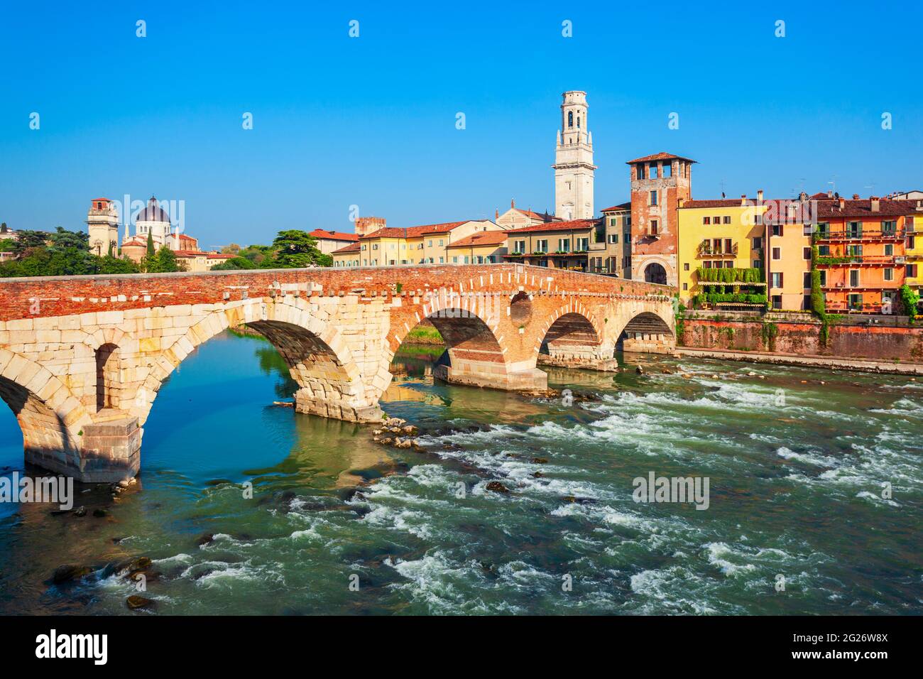 Ponte Pietra bridge is a Roman arch stone bridge crossing the Adige ...