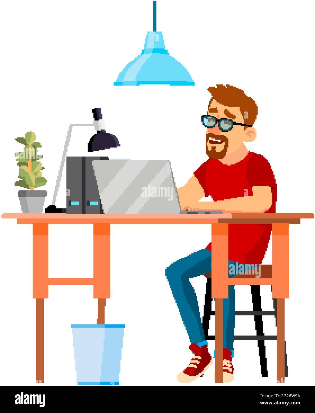 smiling man watch fun digital photo on computer display cartoon vector ...