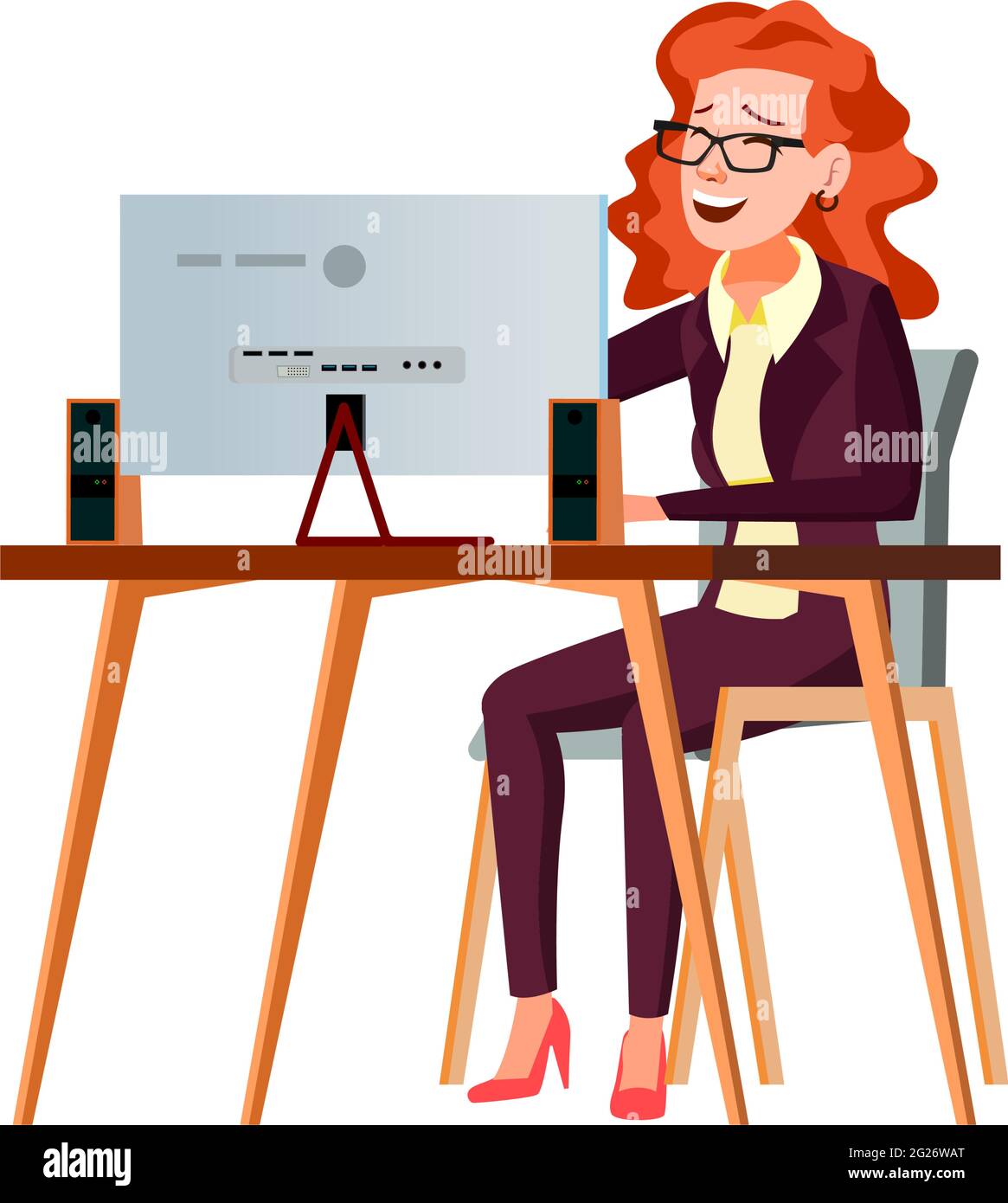 elegant woman create funny joke on computer cartoon vector Stock Vector ...
