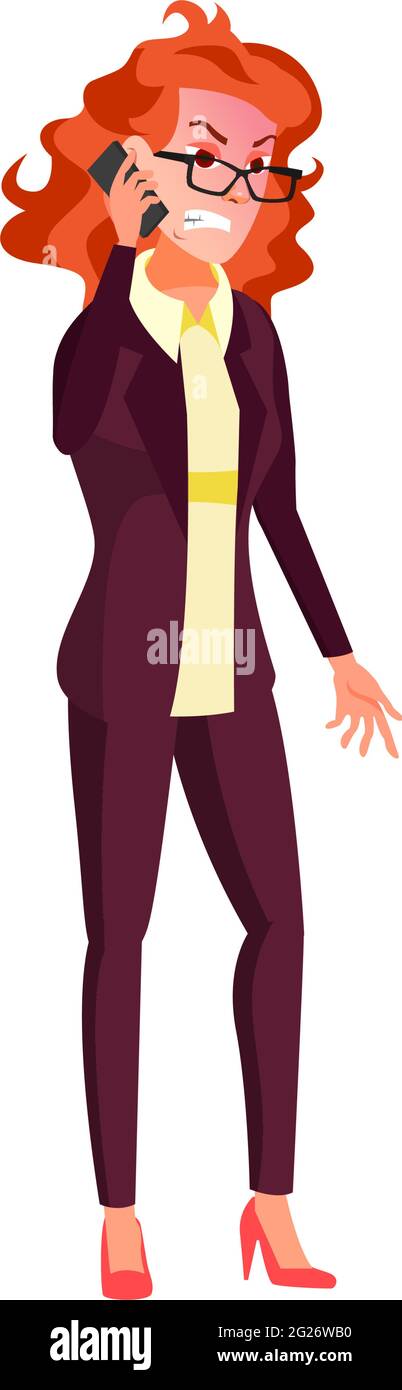 angry businesswoman screaming on colleague through mobile phone cartoon ...