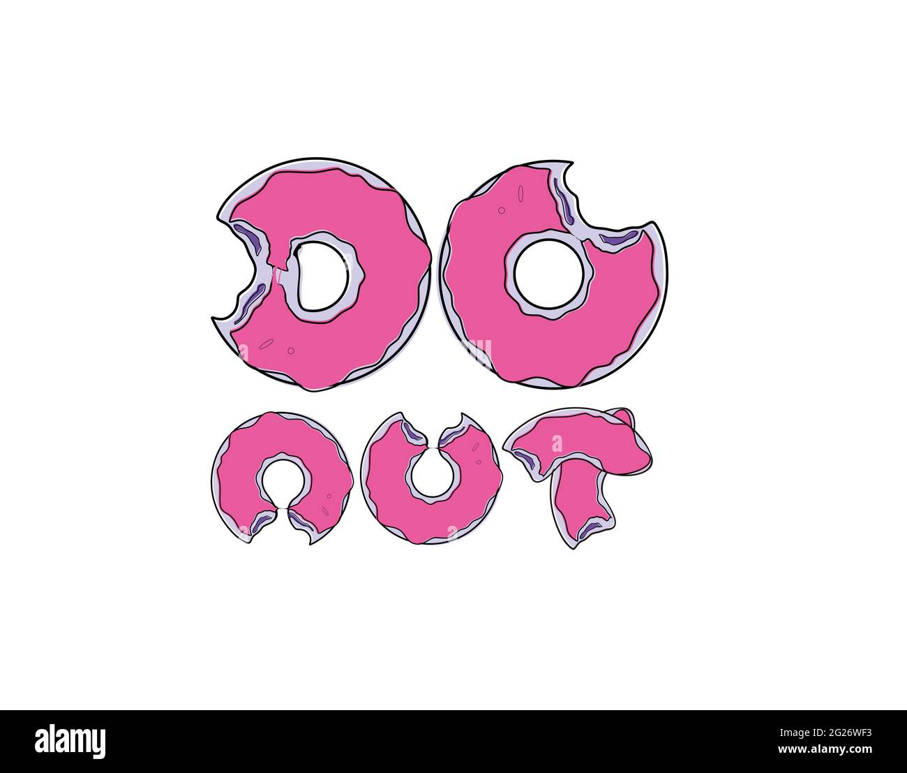 Donuts text typography on white background in vector illustration Stock ...