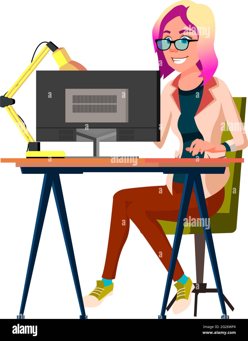Woman Programmer Developing Application Cartoon Vector Stock Vector