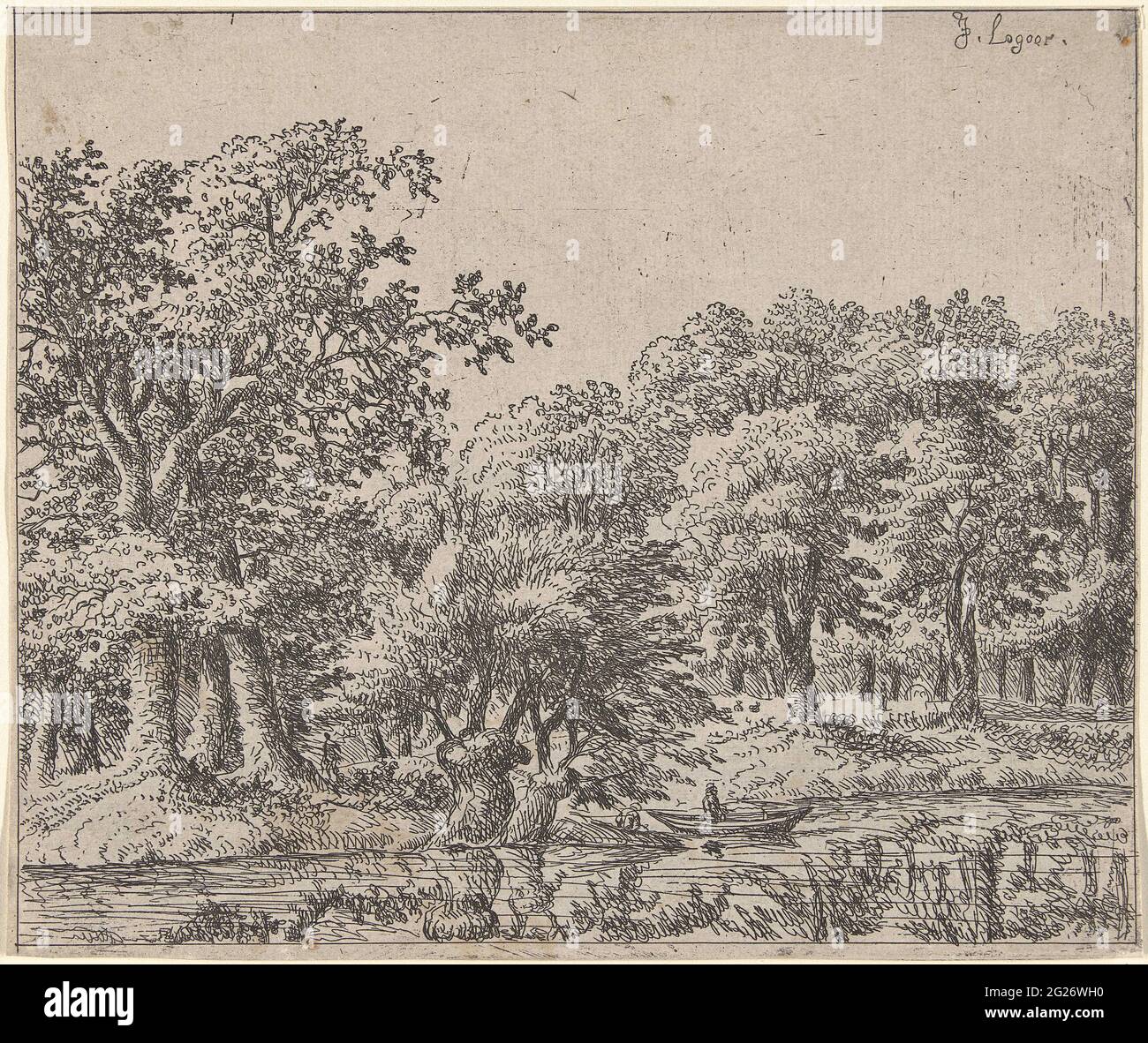 Landscape with boat. Landscape with treurwilg, in the water is a boat ...