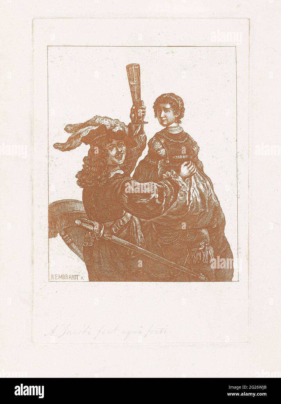 Portrait of Rembrandt and Saskia. Portrait of Rembrandt with feathered ...