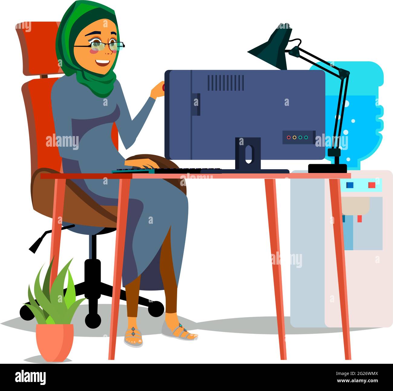 happy muslim woman ceo reading financial report on computer screen ...