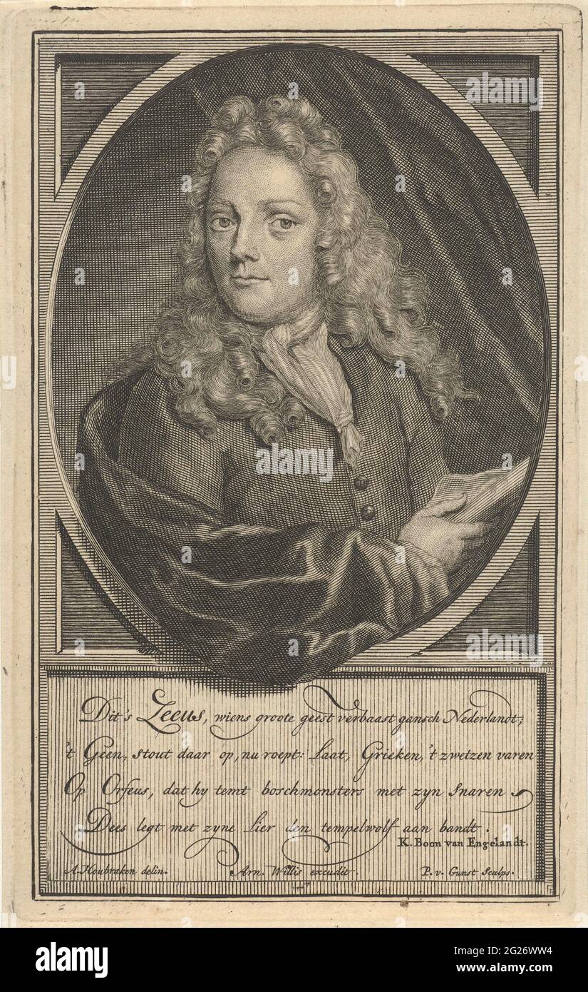 Portrait of Jacob Sea. Jacob Zeeus, North-Dutch poet. The print has a ...