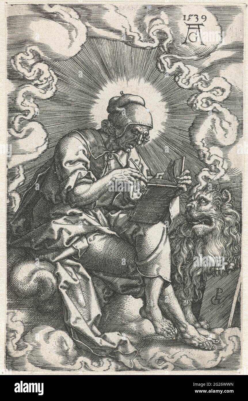 Marcus; Four evangelists. The evangelist Marcus sitting on a cloud and ...
