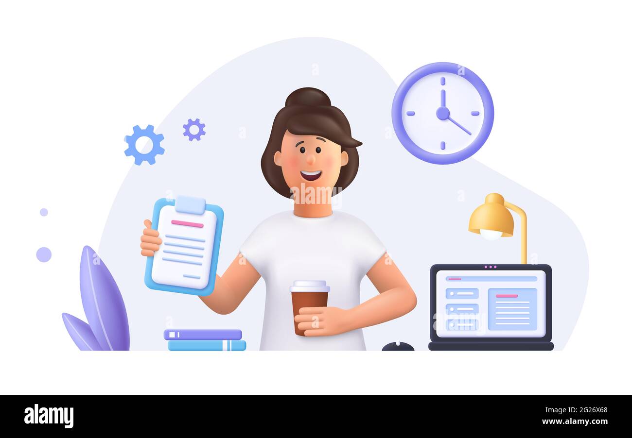 Young woman Jane - freelance worker working with laptop at home. Daily ...