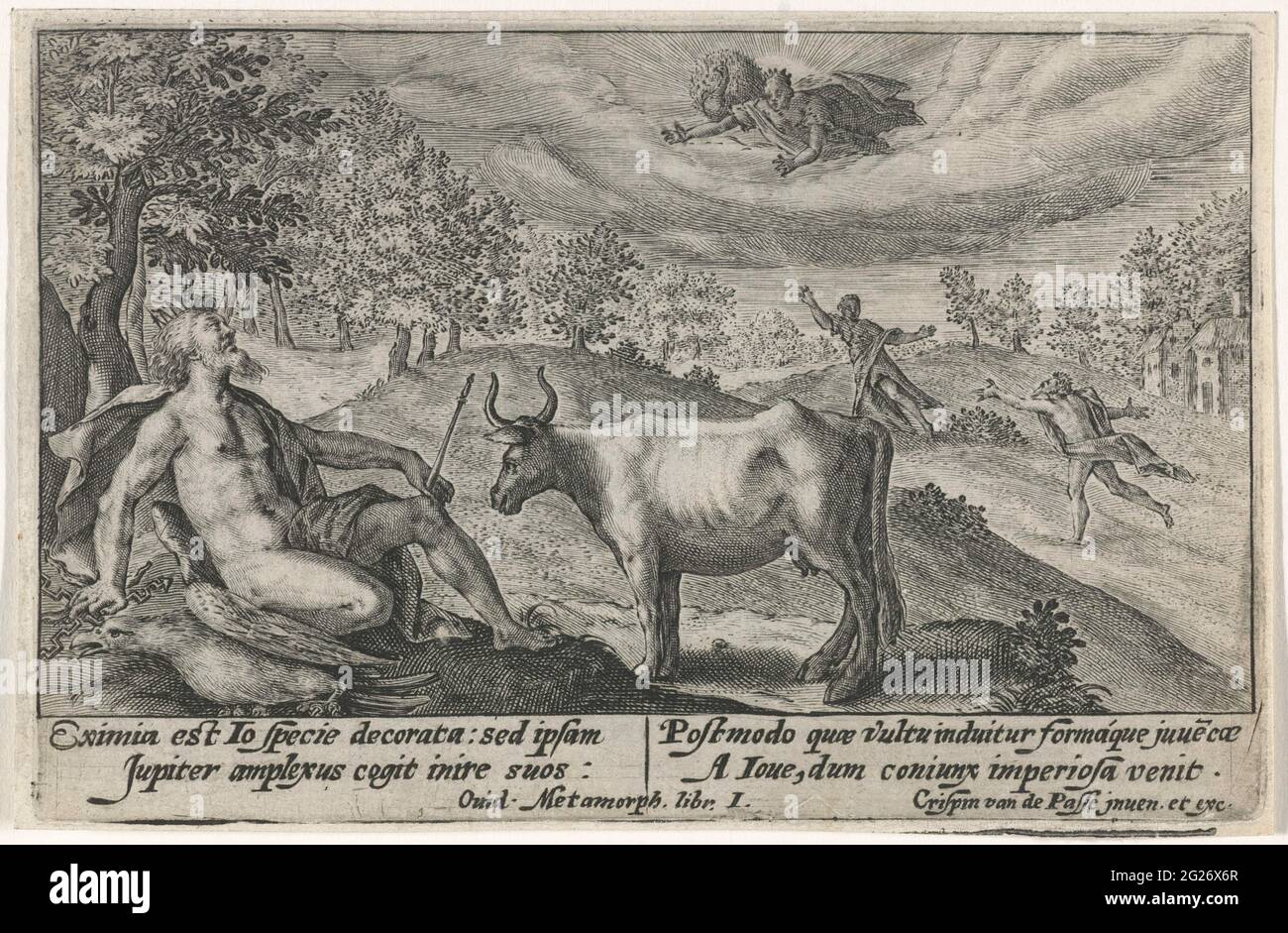 Jupiter and the cow; Metamorphoses from Ovid. Jupiter has changed Io in ...