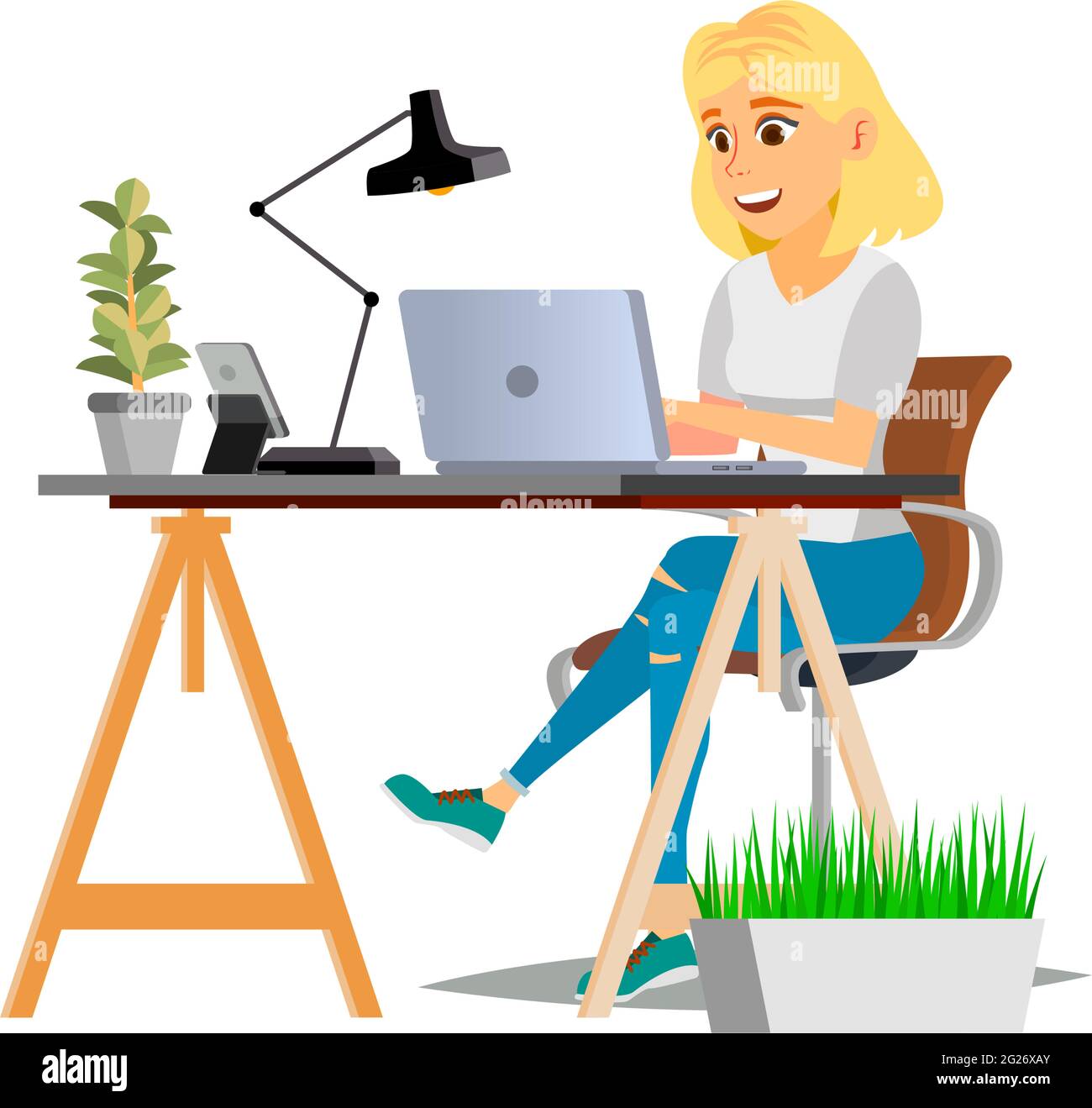 attractive woman on internet job cartoon vector Stock Vector Image ...