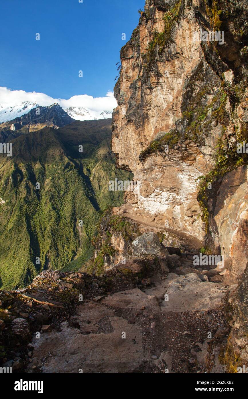pathway and rock face, Mount Saksarayuq, Andes mountains, Choquequirao ...