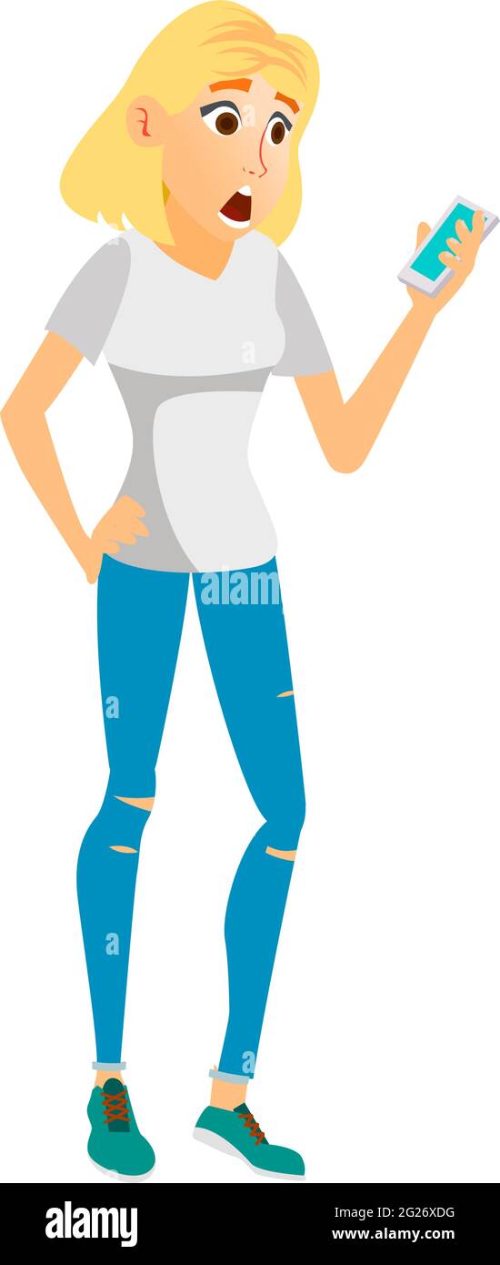 shocked woman getting call from old friend cartoon vector Stock Vector ...