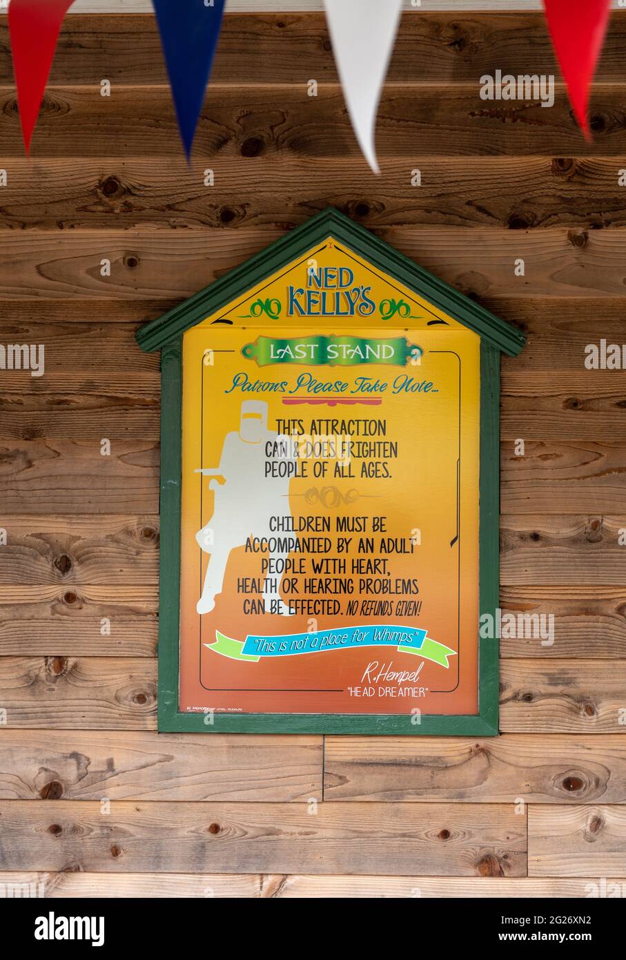 Sign outside the Ned Kelly experience in Glenrowan, Victoria Stock ...