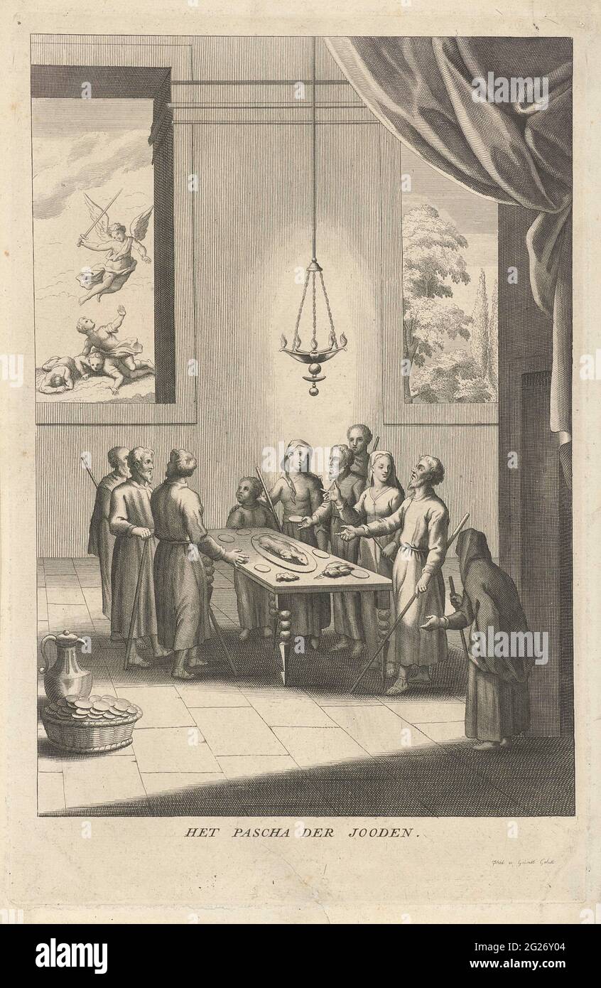 Celebration of Passover; The Passover of the Jews. A Jewish family is ...