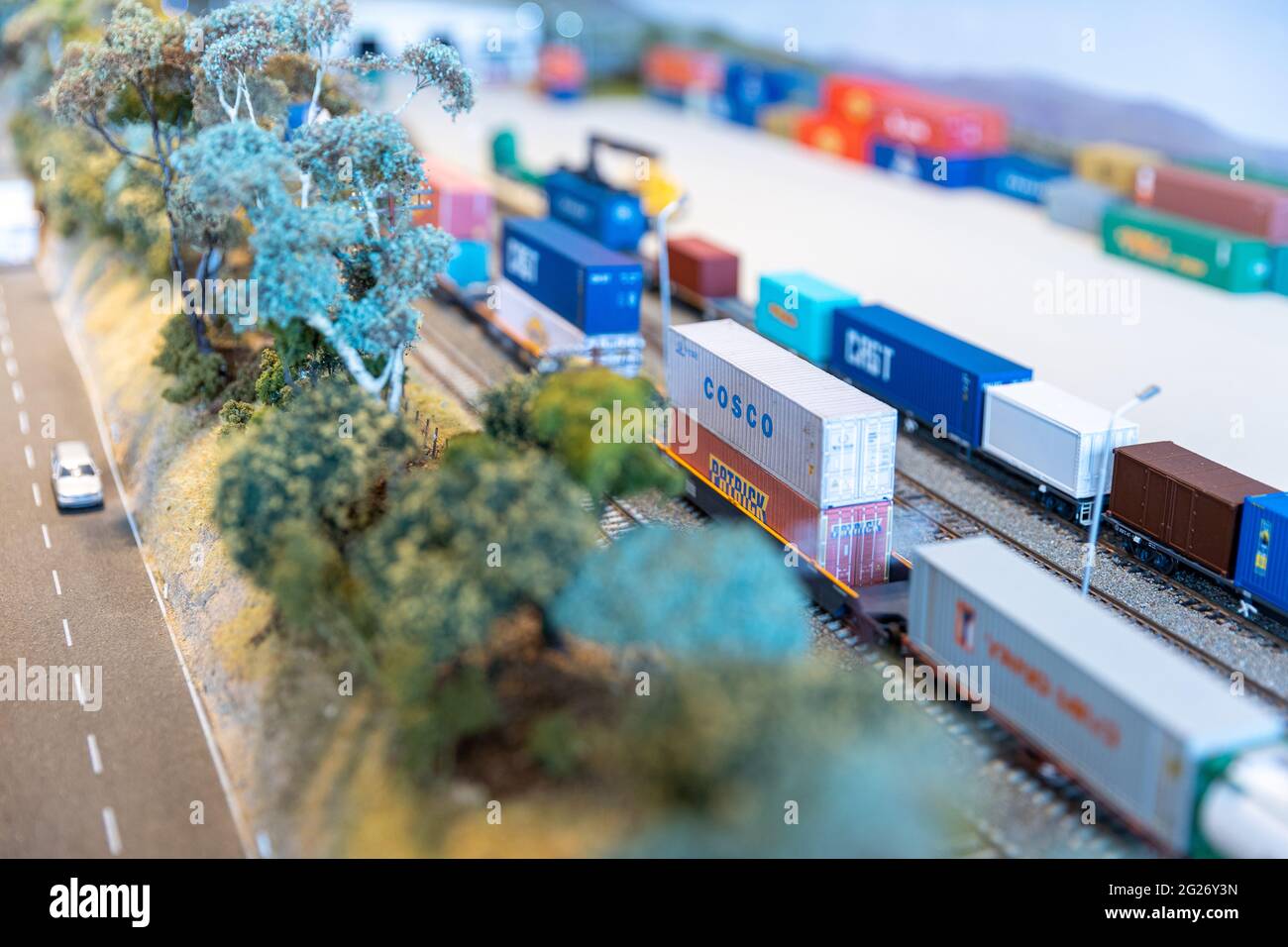 Double stacked freight containers on a model railway Stock Photo - Alamy