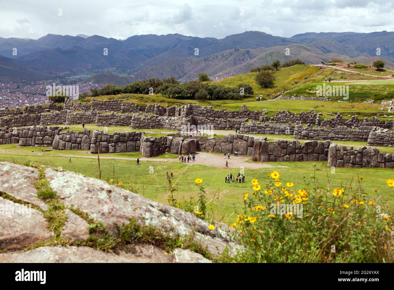 View of Sacsayhuaman, Inca ruins in Cusco or Cuzco town, Peru Stock ...