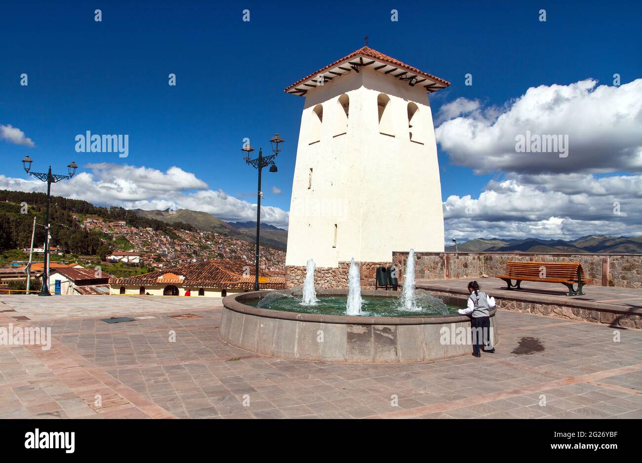 white tower on Cusco or Cuzco view point, Peru Stock Photo - Alamy