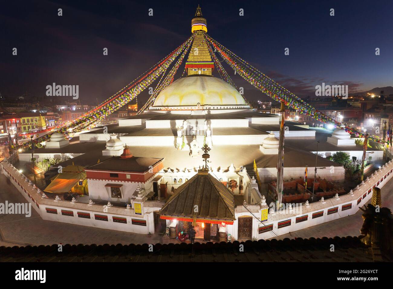 Evening or night view of Boudha or Bodhnath stupa in Kathmandu, Nepal ...